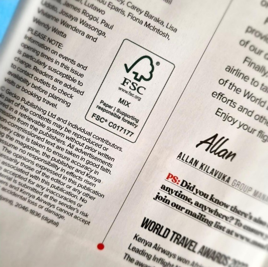 Msafiri now prints on FSC-certified paper | Forest Stewardship Council